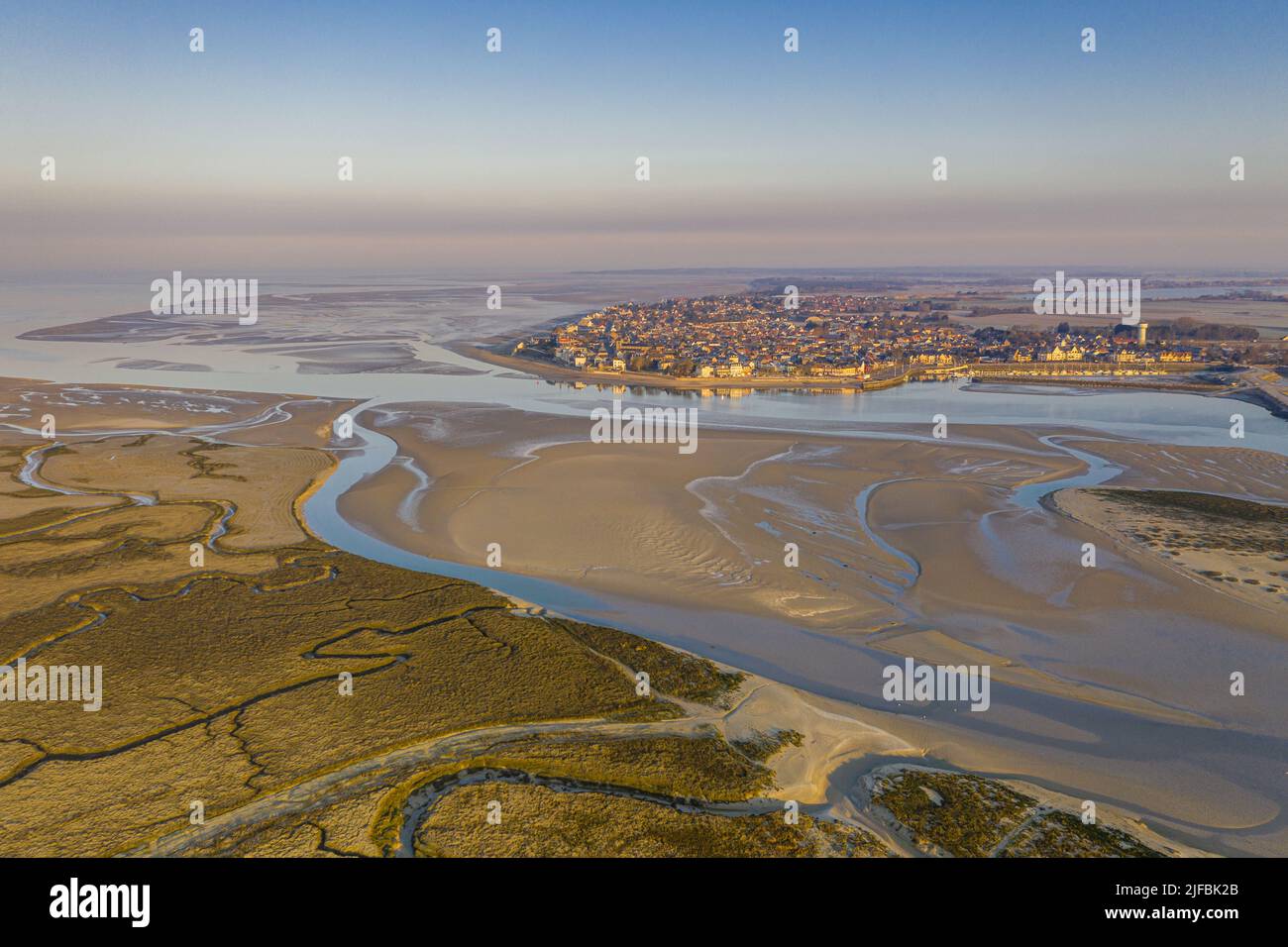 France, Somme, Somme Bay, Le Crotoy, Sunrise over the frost-covered ...
