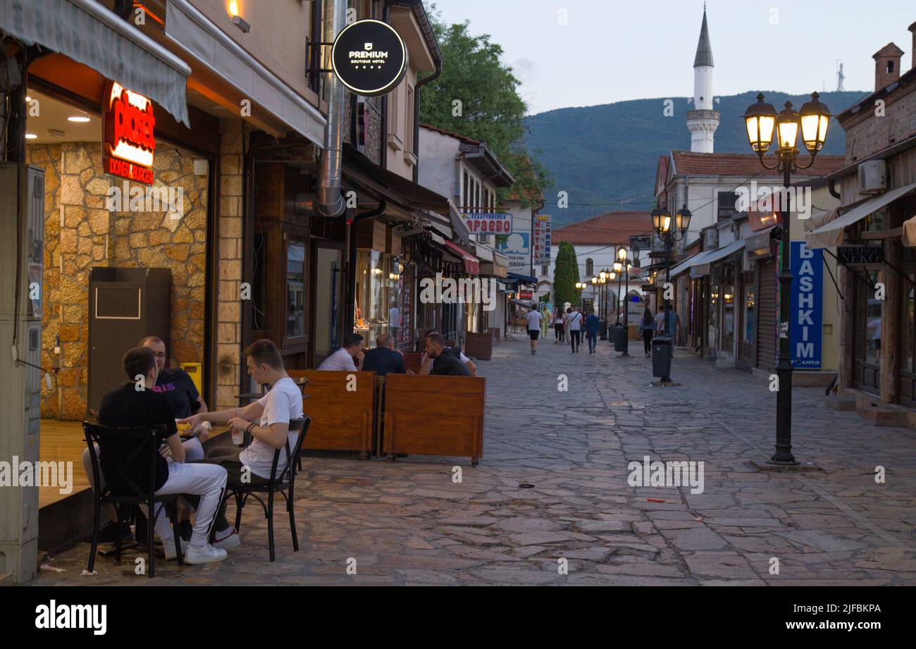 North Macedonia, Skopje, Old Bazaar, street scene, shops, people Stock ...
