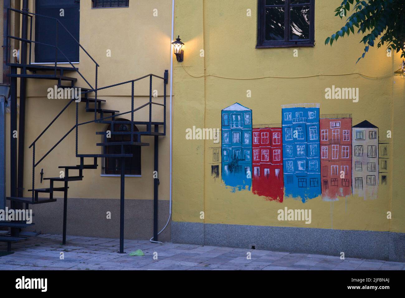 North Macedonia, Skopje, Old Bazaar, street scene, mural Stock Photo ...