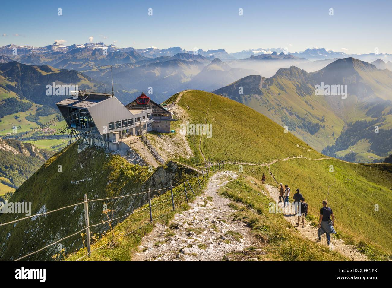 Switzerland, Canton of Friborg, Gruyères, panorama from Mount Moléson ...