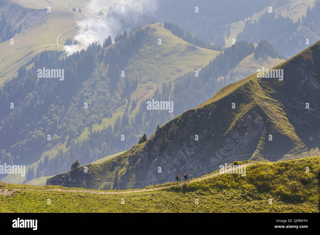 Switzerland, Canton of Friborg, Gruyères, panorama from Mount Moléson ...