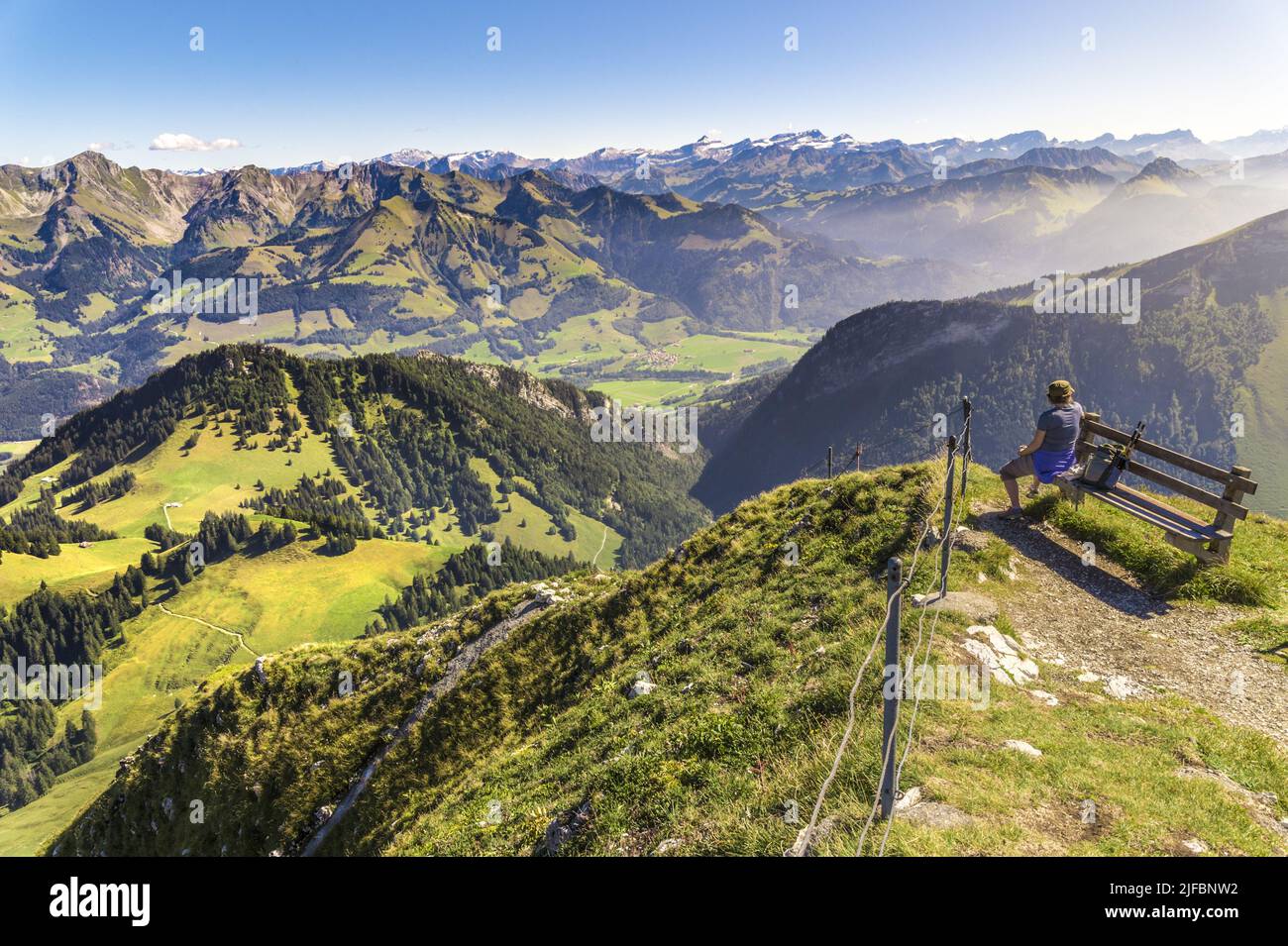 Switzerland, Canton of Friborg, Gruyères, panorama from Mount Moléson ...