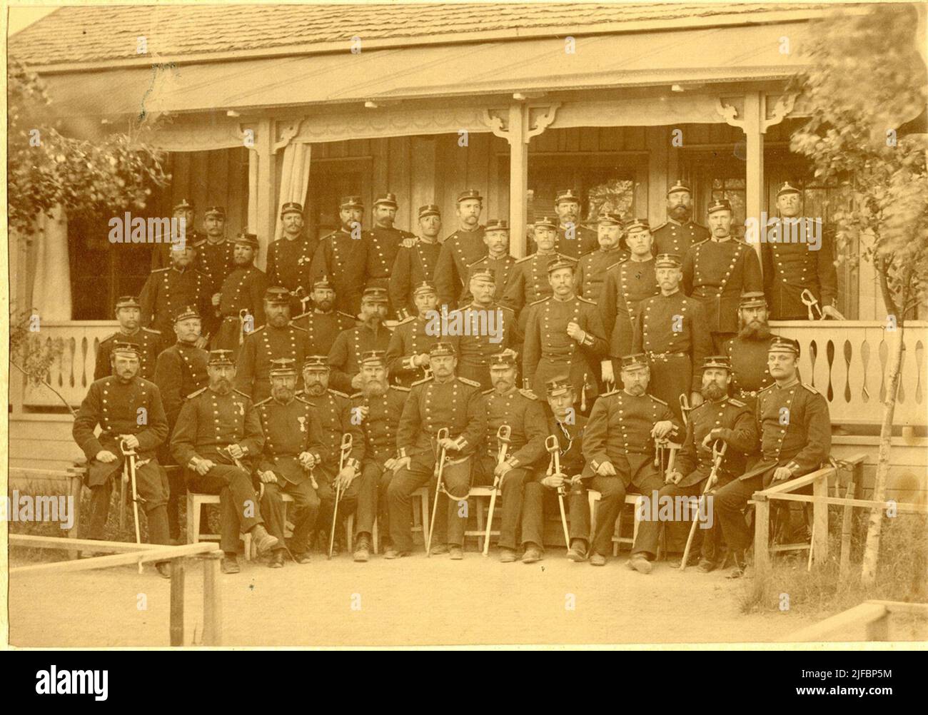 Group portrait of the sub -officer corps at Hälsinge regiment outside ...