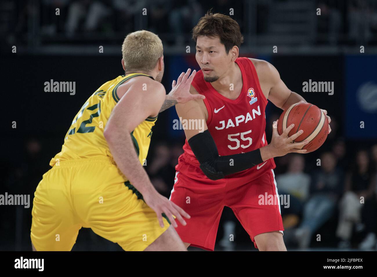 Jack McVeigh (L) of Australia Basketball team and Daichi Taniguchi (R ...