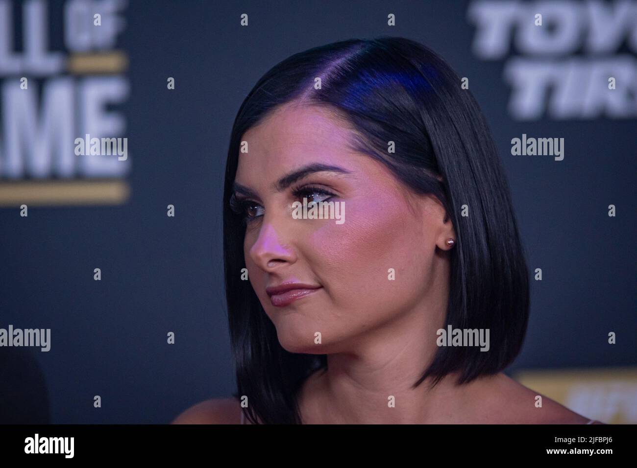 LAS VEGAS, NV - JUNE 30: Megan Olivi addresses the media at the UFC ...