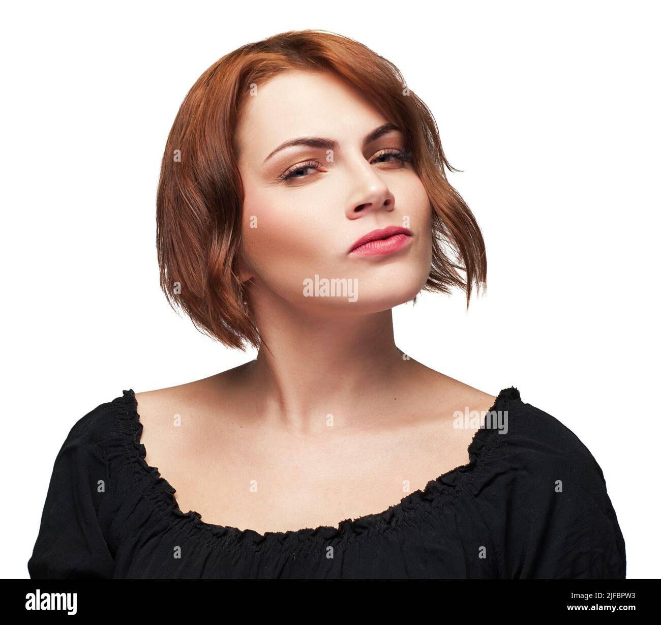 Grumpy girl shows distrust, suspicion, disapproval Stock Photo - Alamy