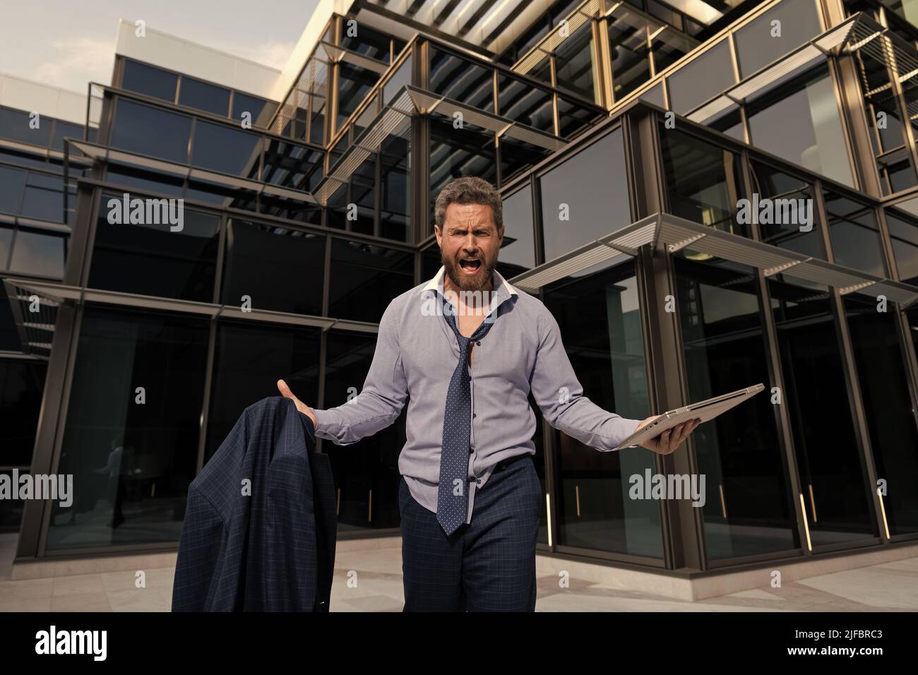 fiasco. business collapse. overworked businessman. man frustrated by ...