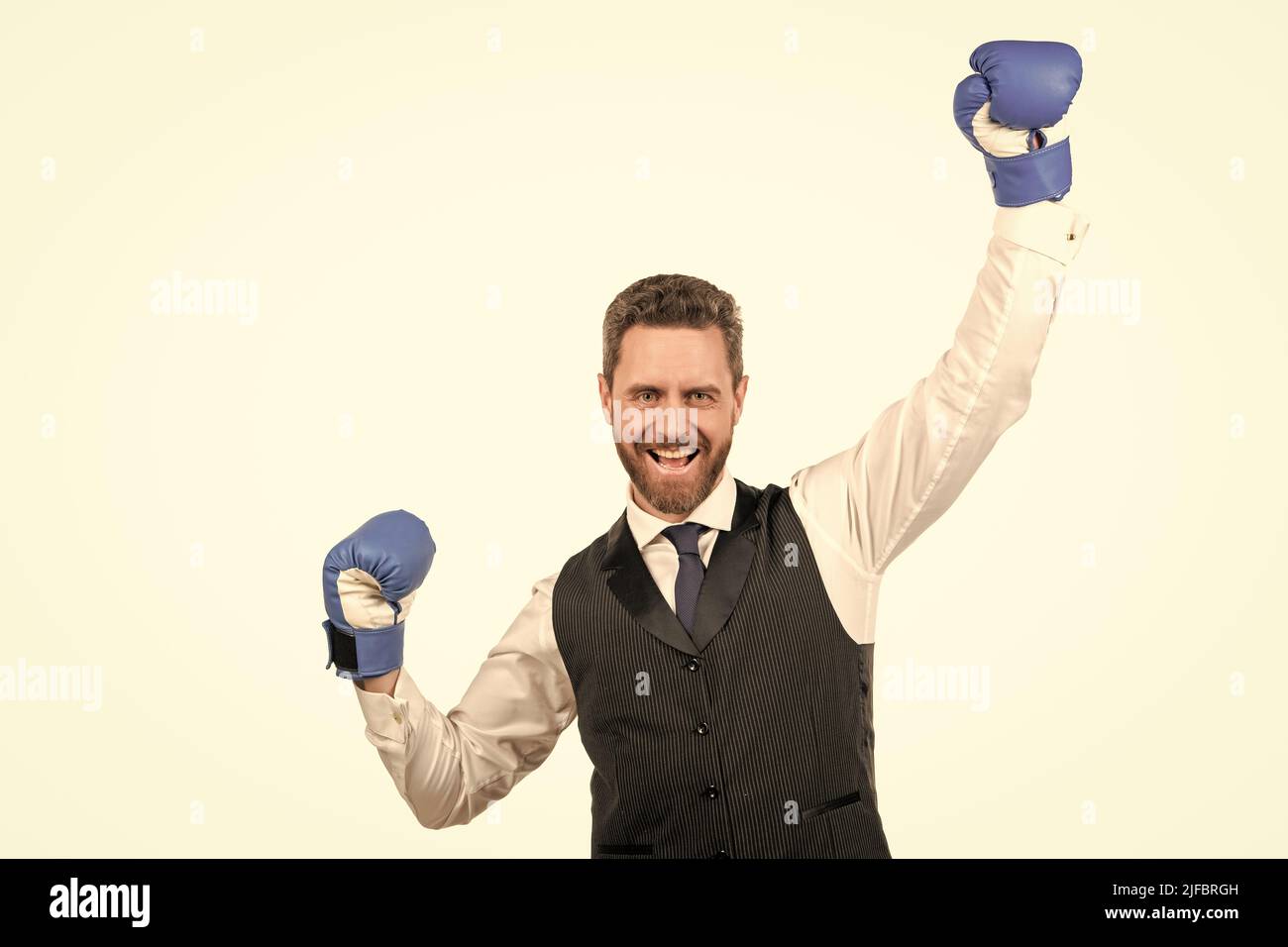 relentless struggle and success. happy man ready for corporate battle ...