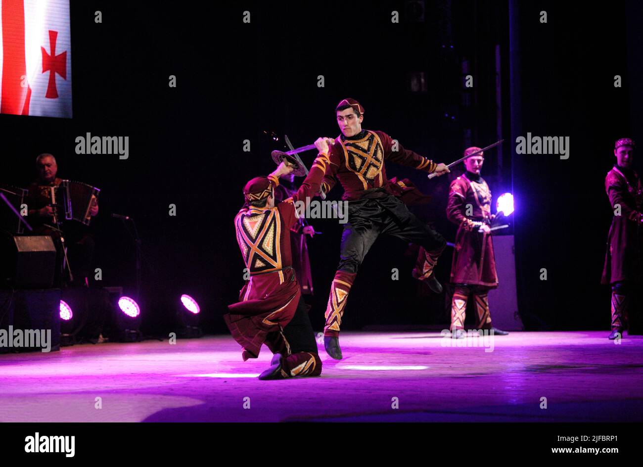 Georgian sword dance. Dancers from famous Georgian dance ensemble ...