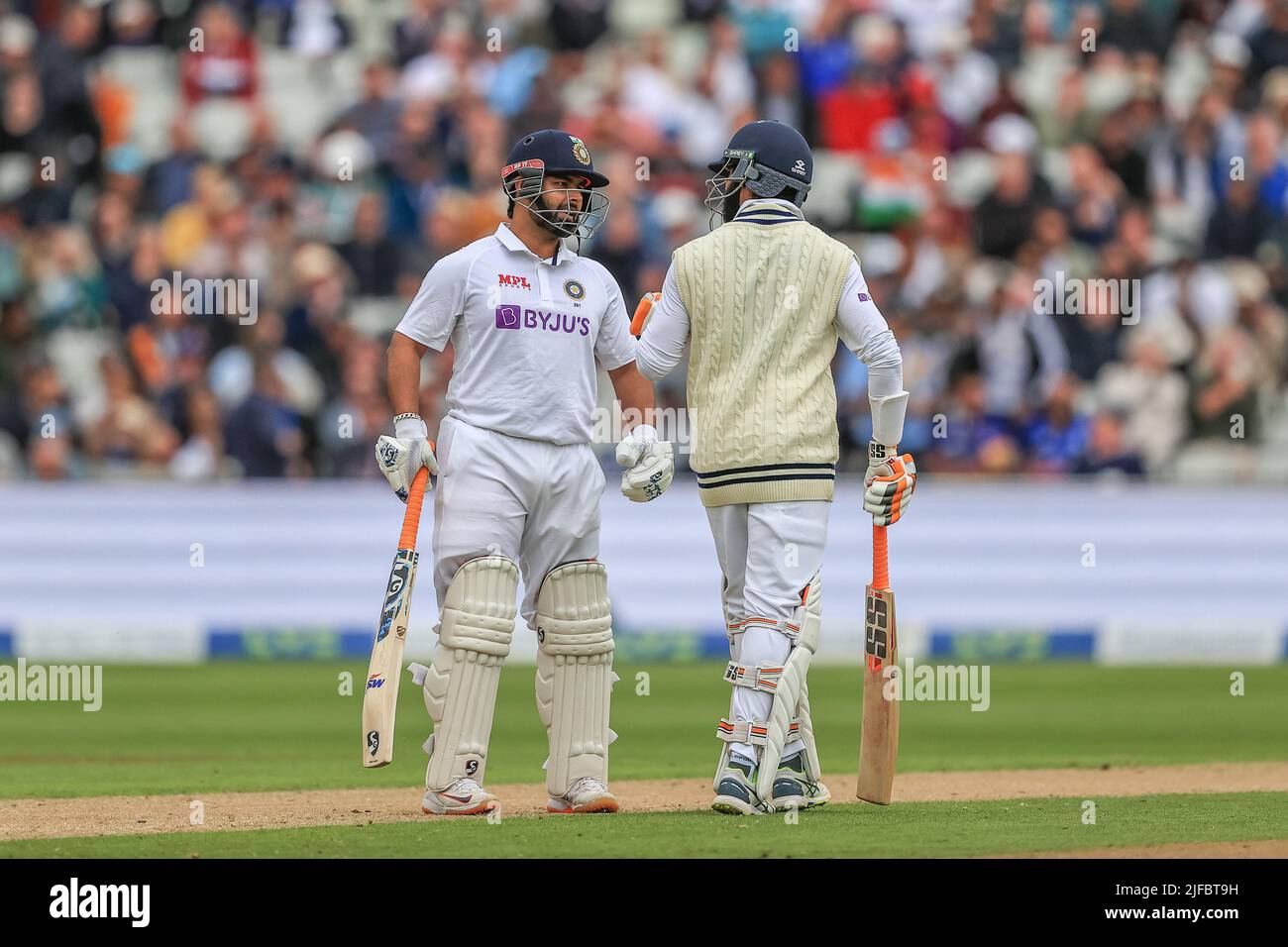 Rishabh Pant of India congratulates Ravindra Jadeja of India on hitting ... Rishabh Pant of India congratulates Ravindra Jadeja of India on hitting ...