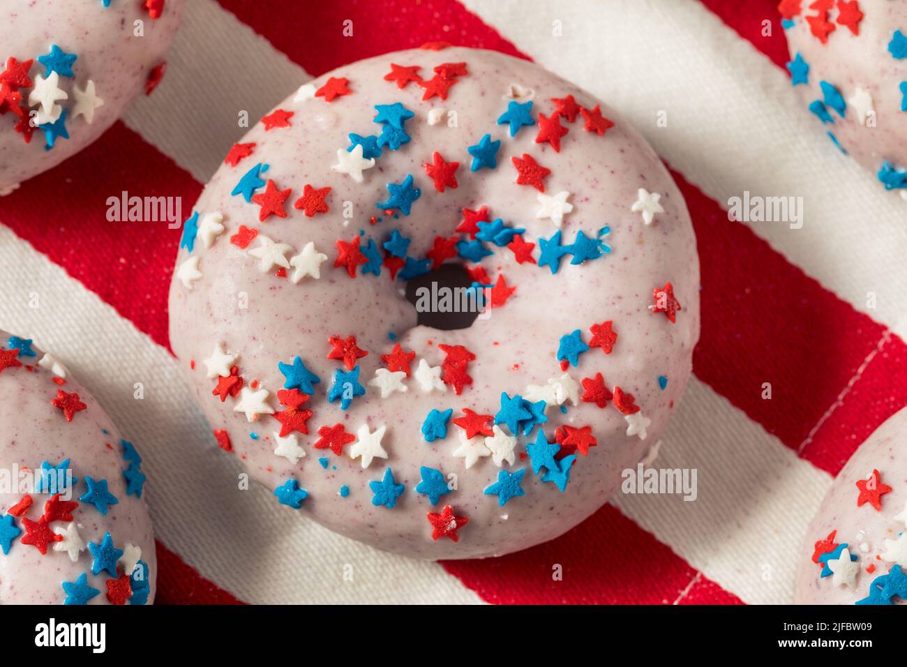 Homemade American Festive Donuts with Red White Blue Sprinkles Stock ...