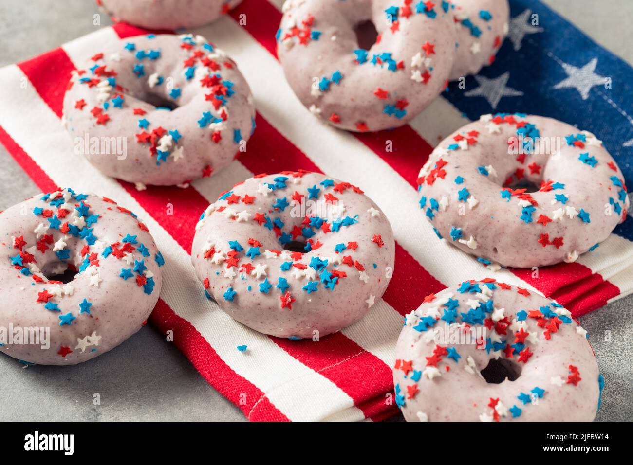 Homemade American Festive Donuts with Red White Blue Sprinkles Stock ...