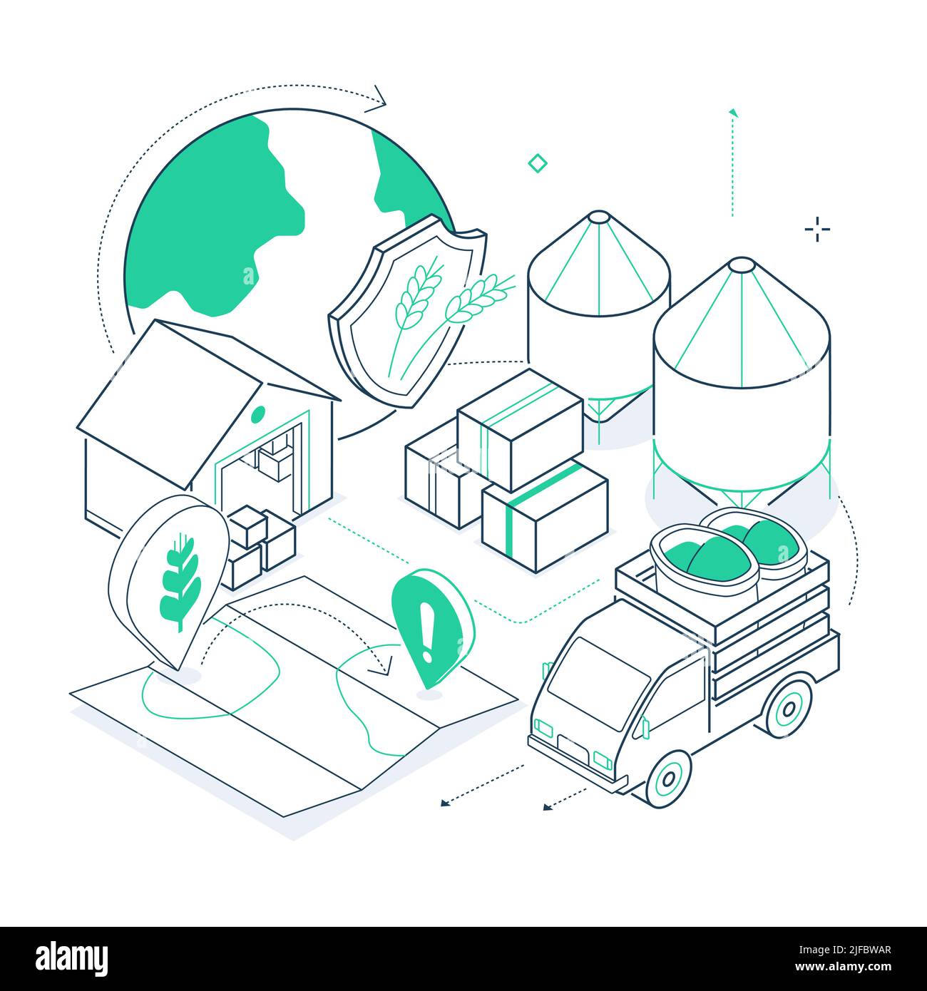 Precede production and loading - colorful isometric line illustration ...