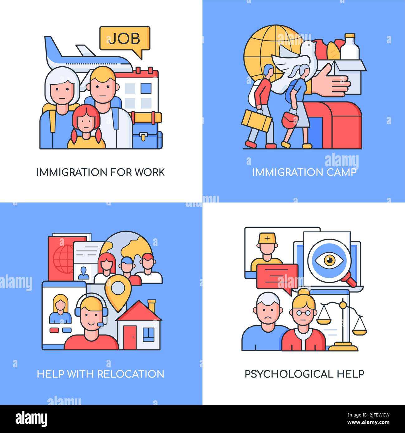 Immigration and relocation - set of line design style colorful ...