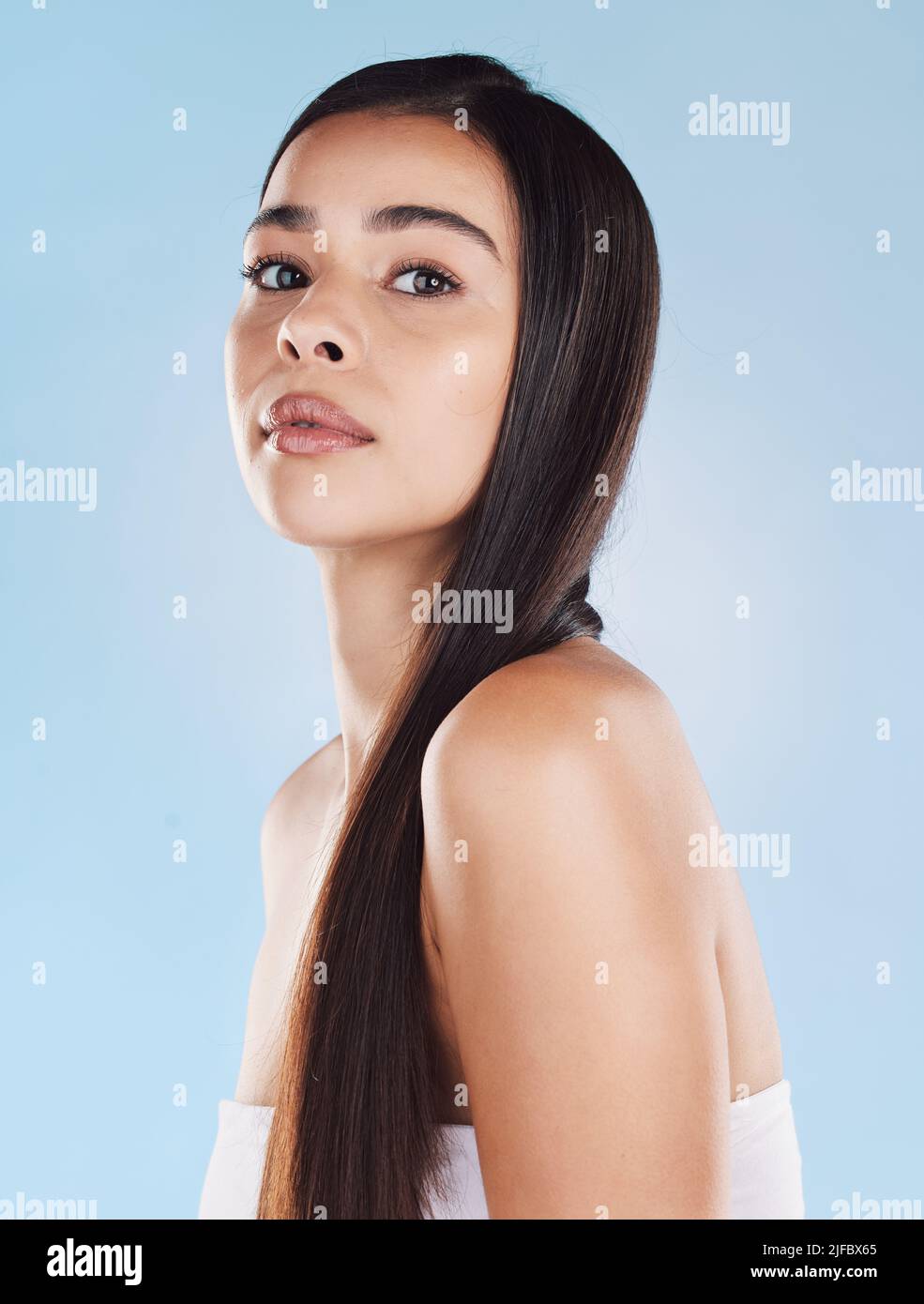 Portrait of one beautiful young hispanic woman with healthy skin and ...