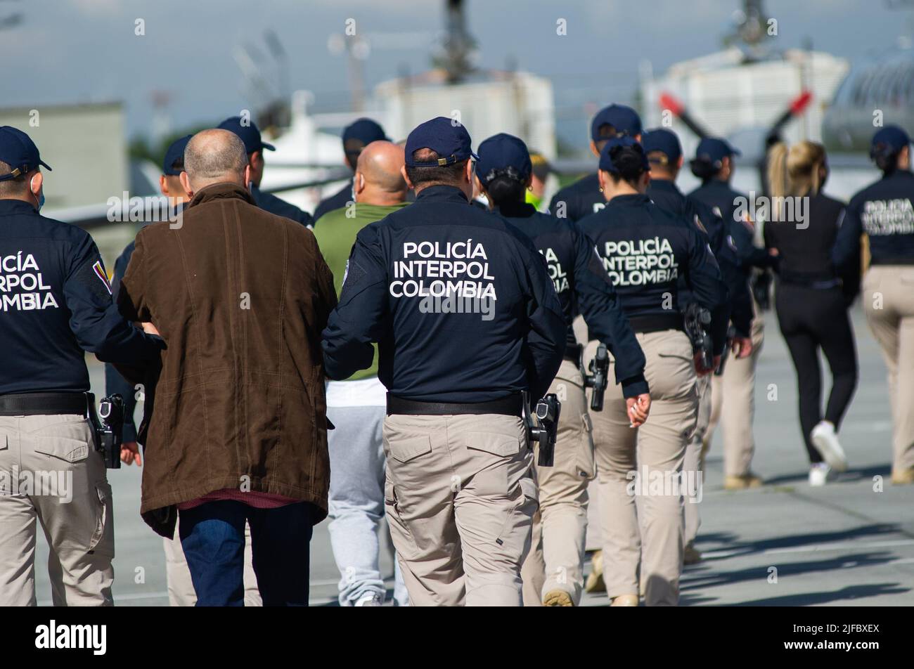 Bogota, Colombia. 01st July, 2022. Officers of INTERPOL Police escort ...