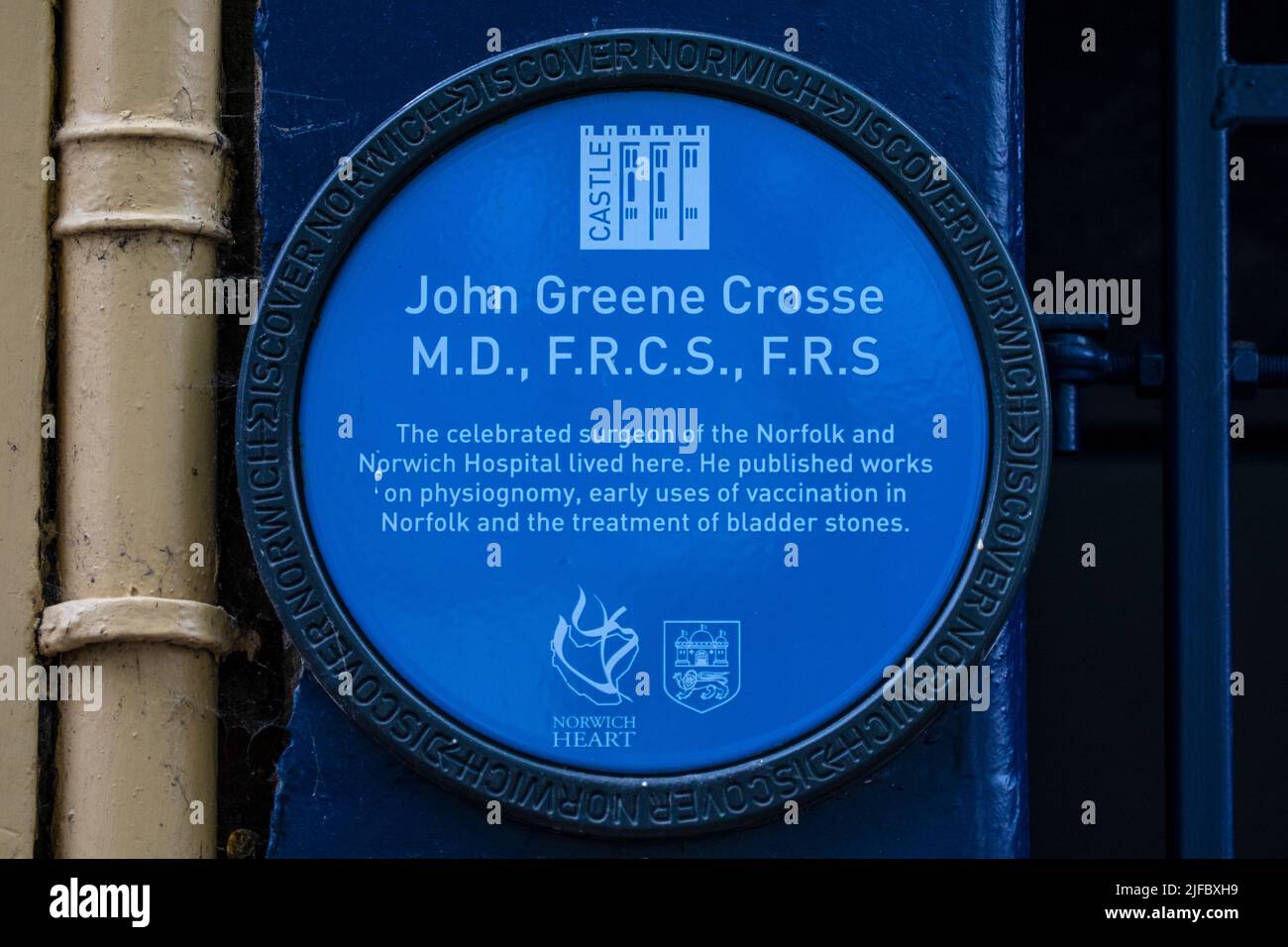 Norwich, UK - May 15th 2022: A plaque marking the location where famous ...