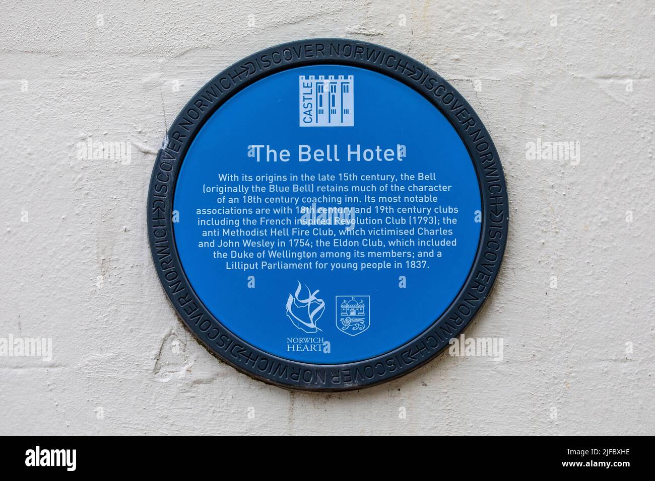 Norwich, UK - May 15th 2022: A plaque marking the location and history ...
