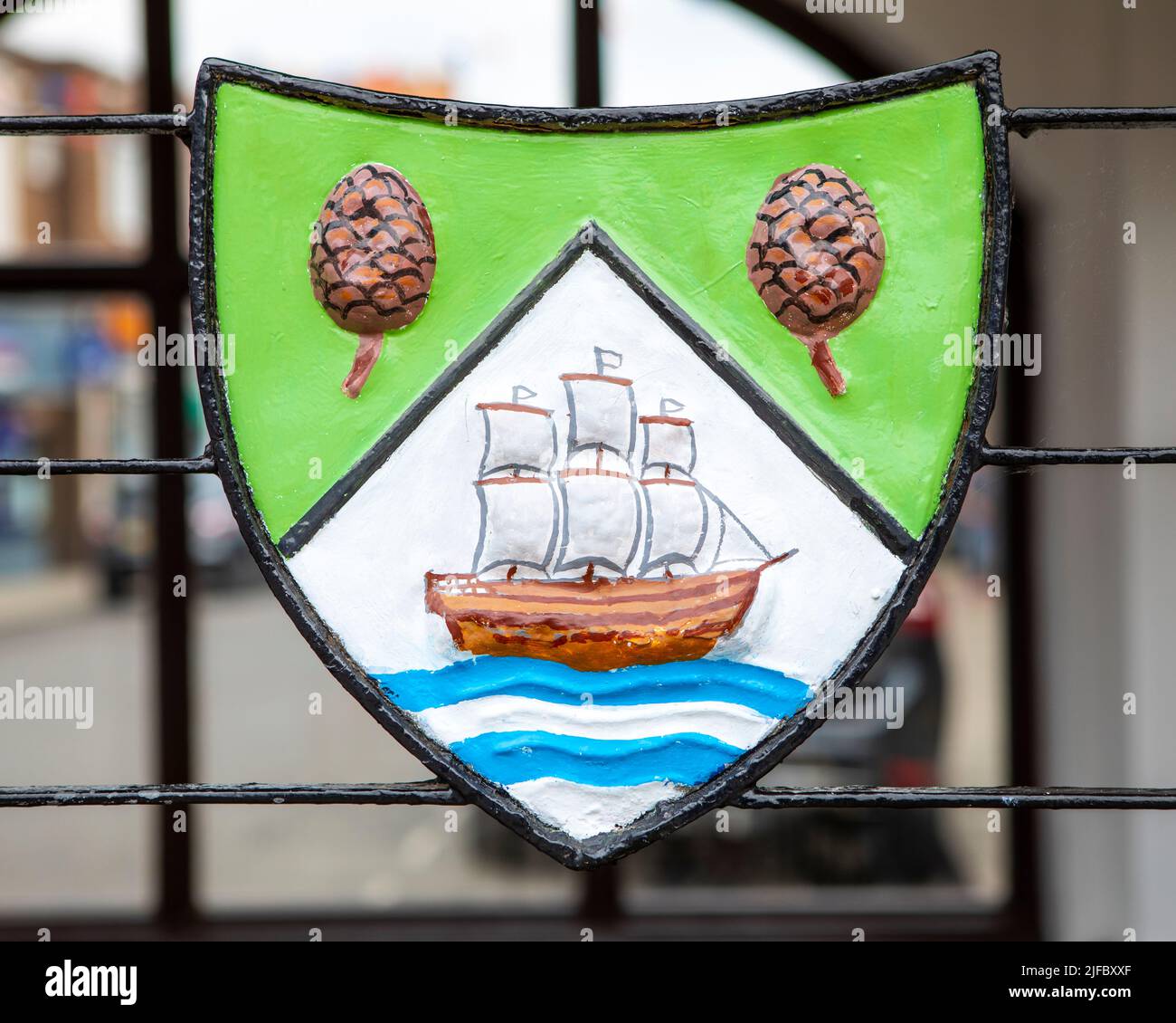 Norfolk, UK - May 16th 2022: The coat of arms of the town of Sheringham ...
