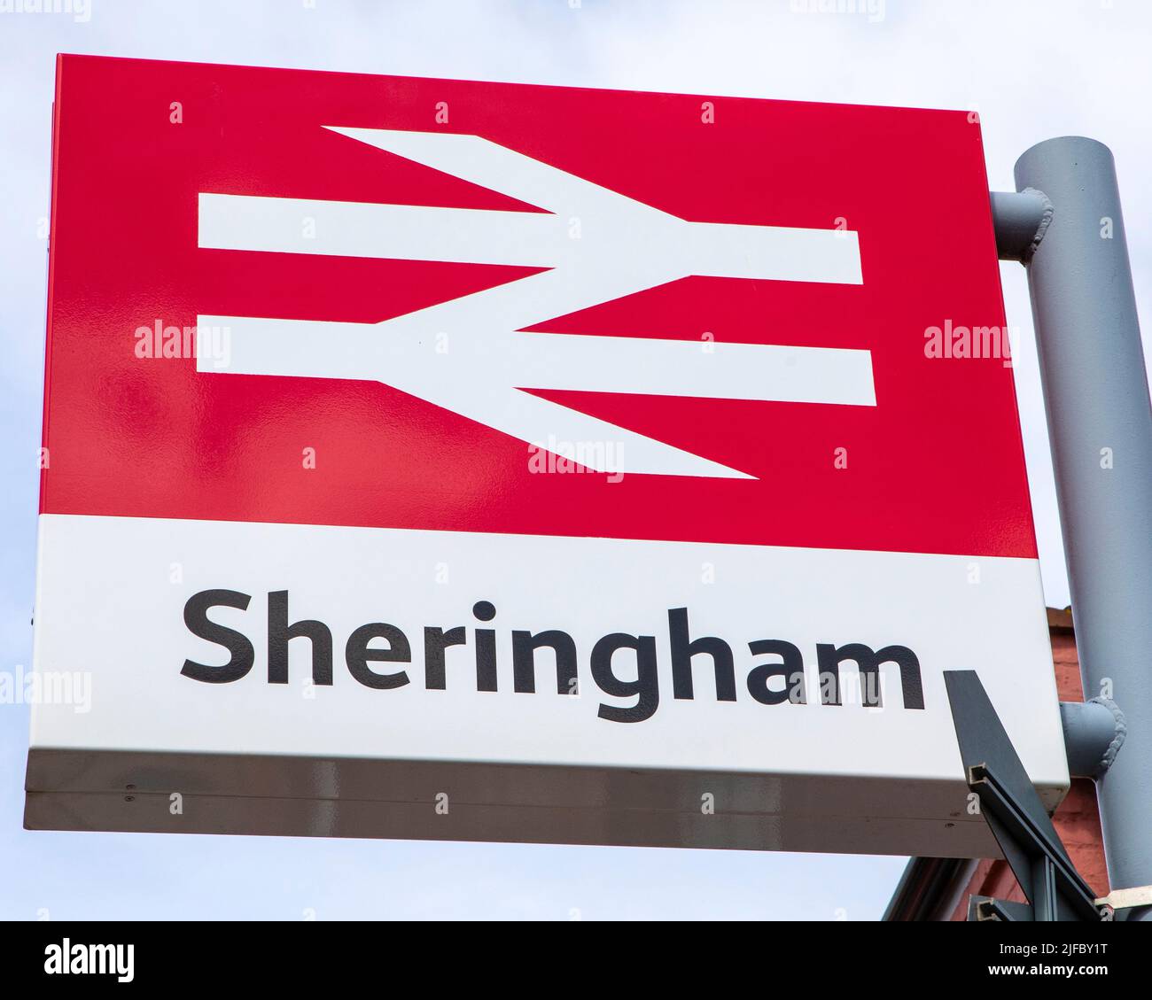 Sheringham, UK - May 16th 2022: A sign at Sheringham Railway Station in ...
