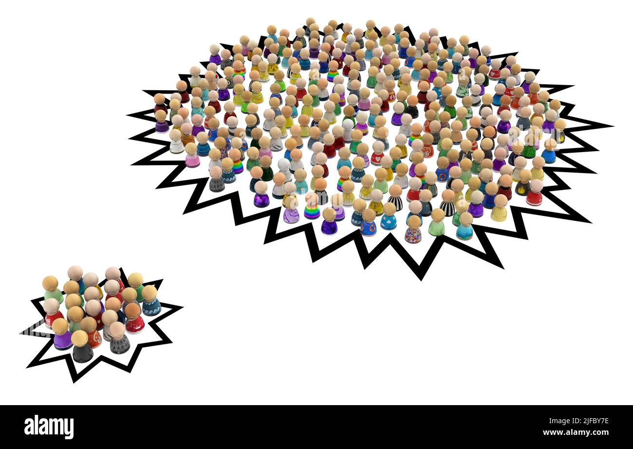 Crowd of small symbolic figures, zigzag ring line circle, 3d ...