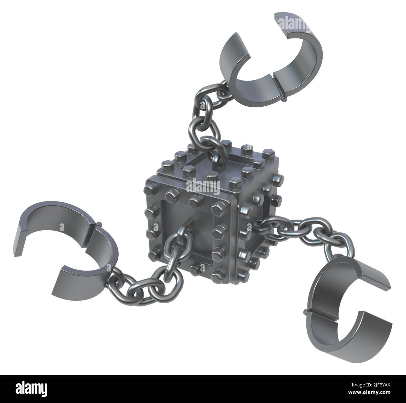 Shackles chain plate box grey metal 3d illustration, isolated ...
