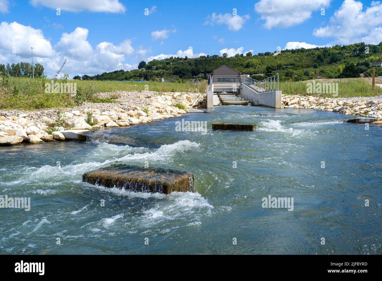 Malause, France. 01st July, 2022. Fish pass. Inauguration of the fish ...