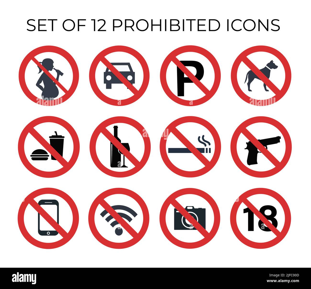 Set of 12 prohibited icons. Flat color vector Stock Vector Image & Art ...