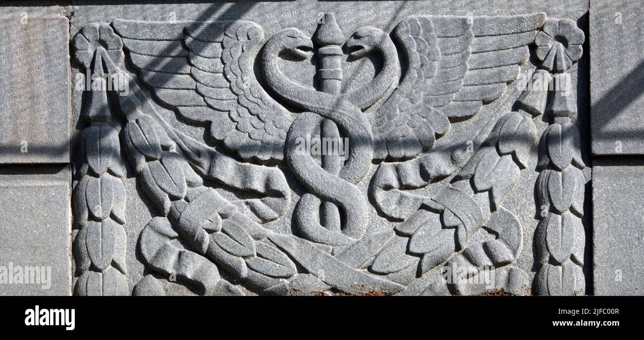Kiev, Ukraine June 10, 2021: Facade of a building decorated with gypsum ...
