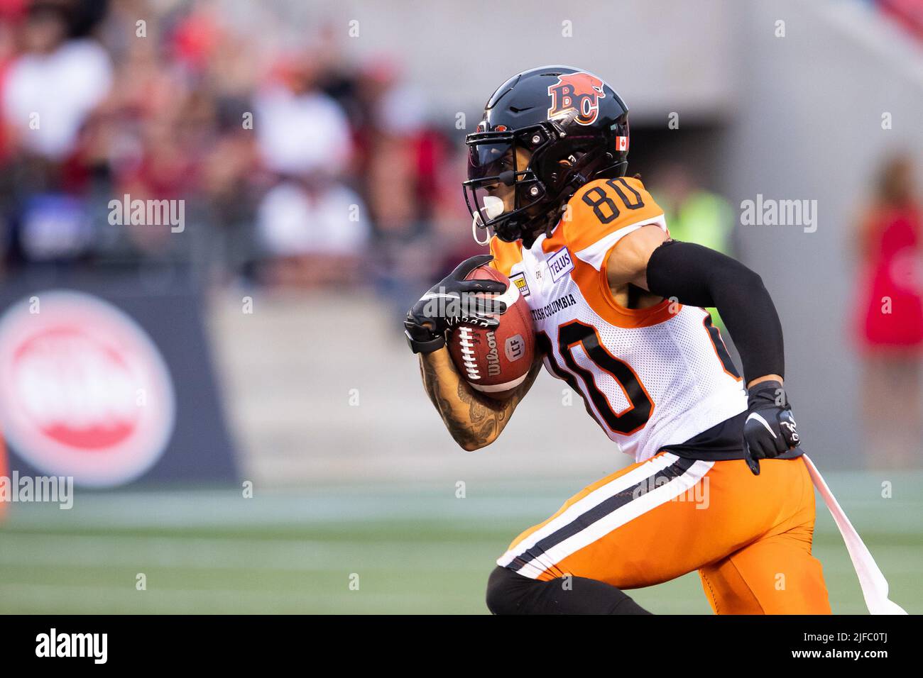 Ottawa, Canada. 30th June, 2022. BC Lions wide receiver Shai Ross (80 ...