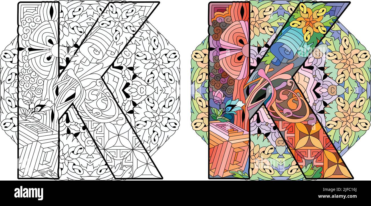 Zentangle stylized alphabet - letter K on mandala. Vector illustration ...