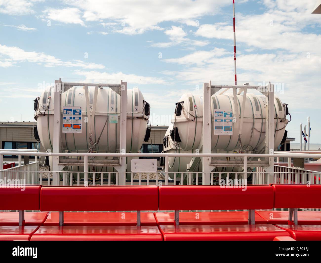 Emergency lifeboat on board the ship. Emergency inflatable boat Stock ...