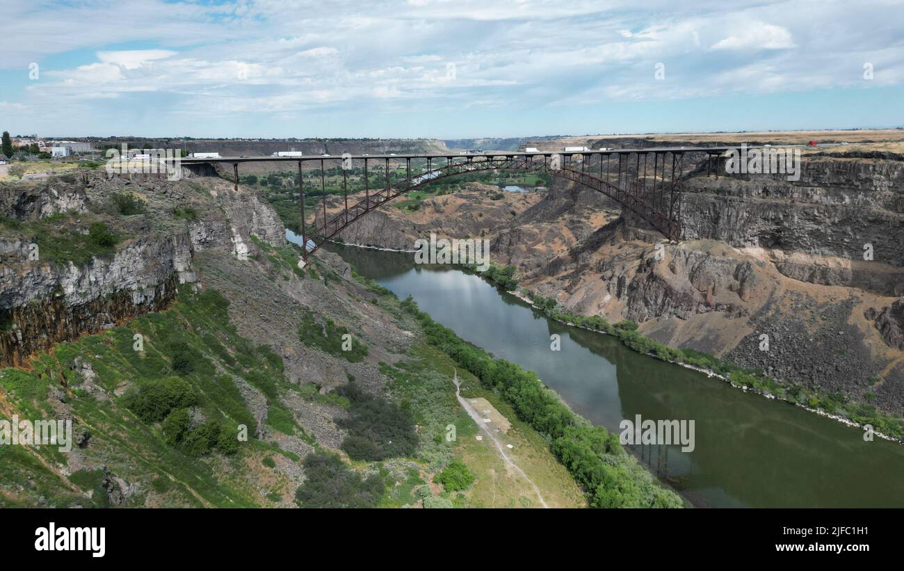 An aerial view of the Perrine Bridge over the Snake River in Twin Falls ...