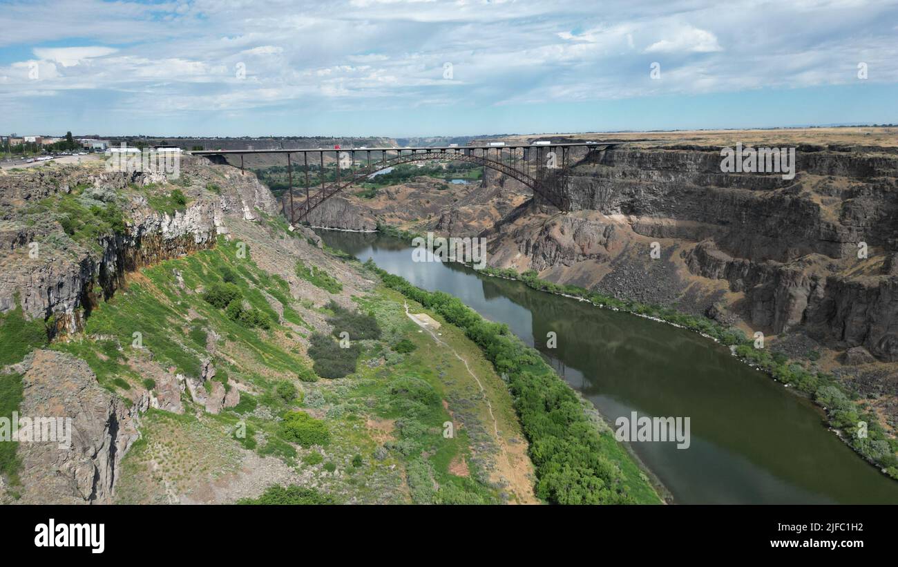 An aerial view of the Perrine Bridge over the Snake River in Twin Falls ...