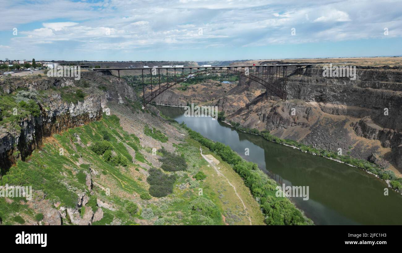 An aerial view of the Perrine Bridge over the Snake River in Twin Falls ...