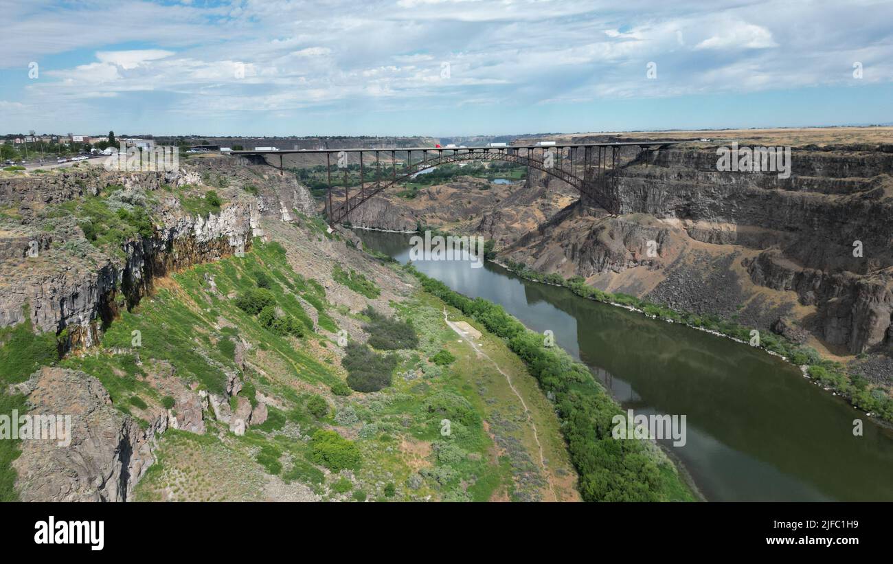 An aerial view of the Perrine Bridge over the Snake River in Twin Falls ...
