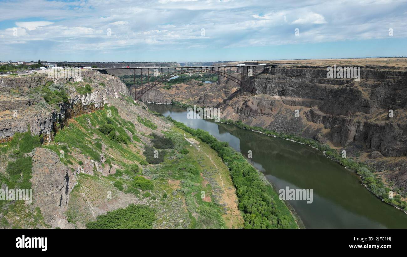 An aerial view of the Perrine Bridge over the Snake River in Twin Falls ...
