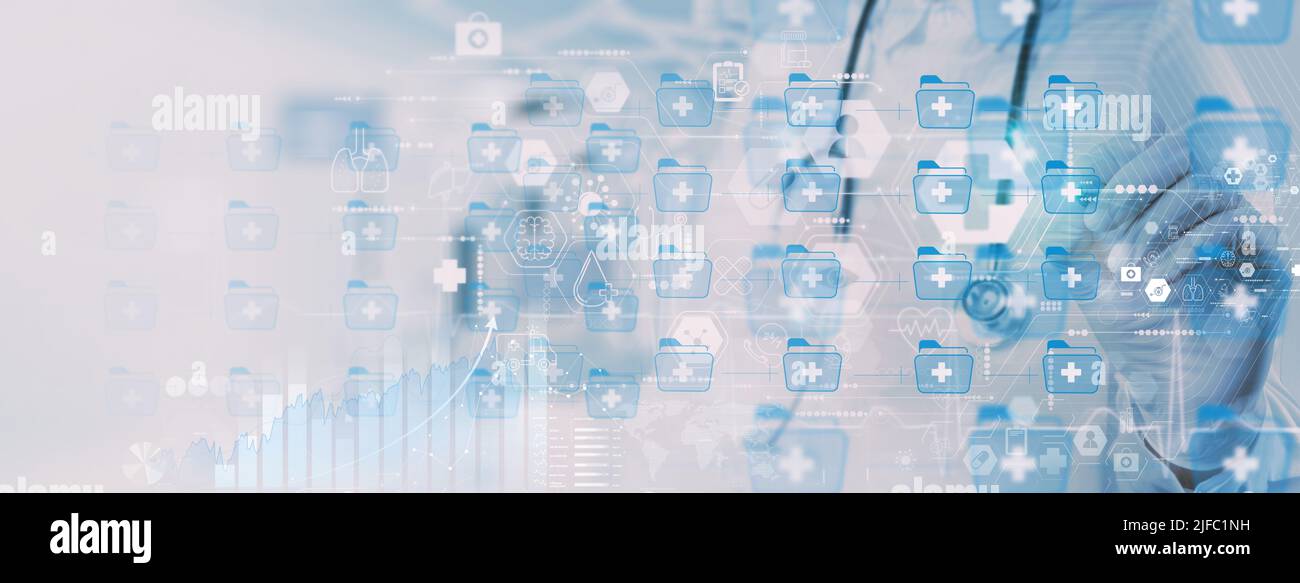 Medicine doctor using modern computer diagnose virtual electronic ...