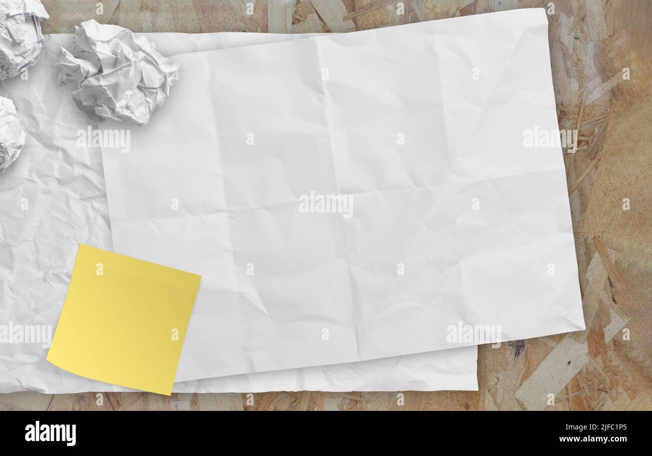 blank crumpled sticky note paper on texture paper as concept Stock ...