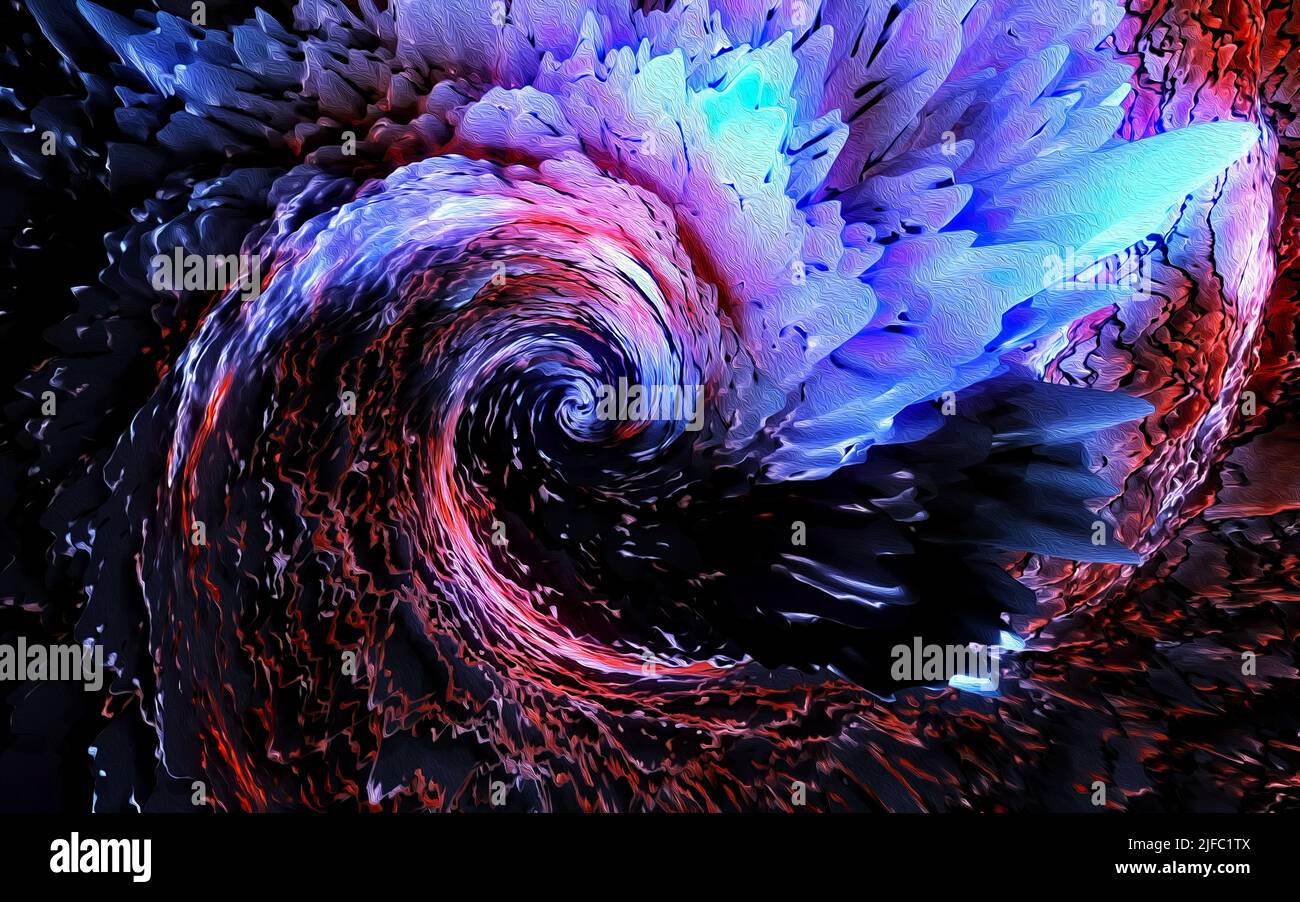 3d Illustration Colored round curves on dark abstract background ...