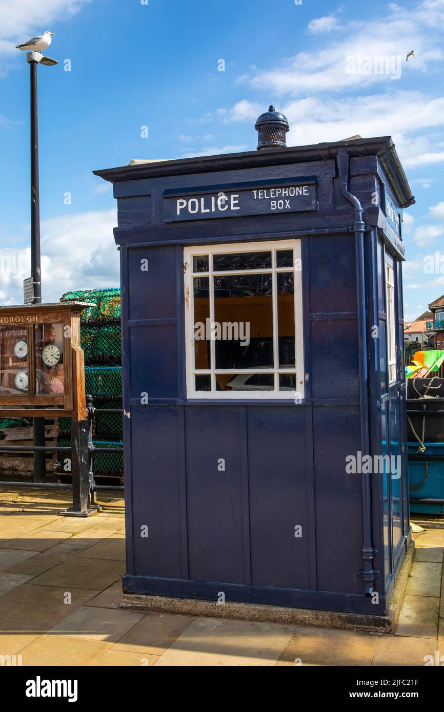 A traditional Police Telephone Box in the seaside town of Scarborough ...