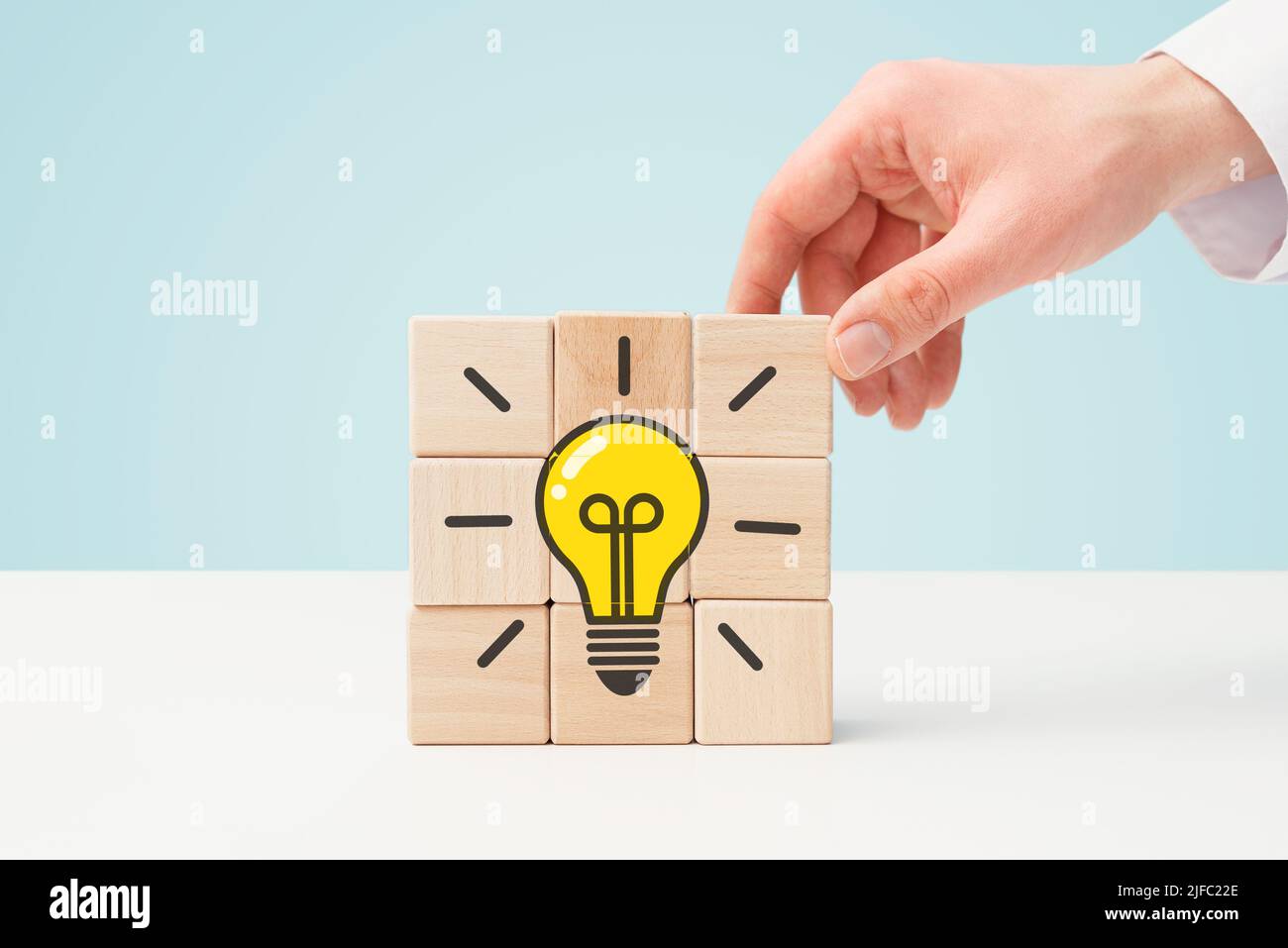 Creative thinking idea and innovation concept with blocks and light ...