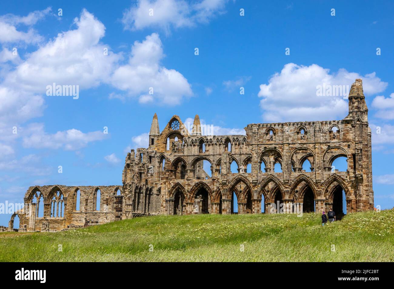 View of the historic Whitby Abbey in the town of Whitby in North ...