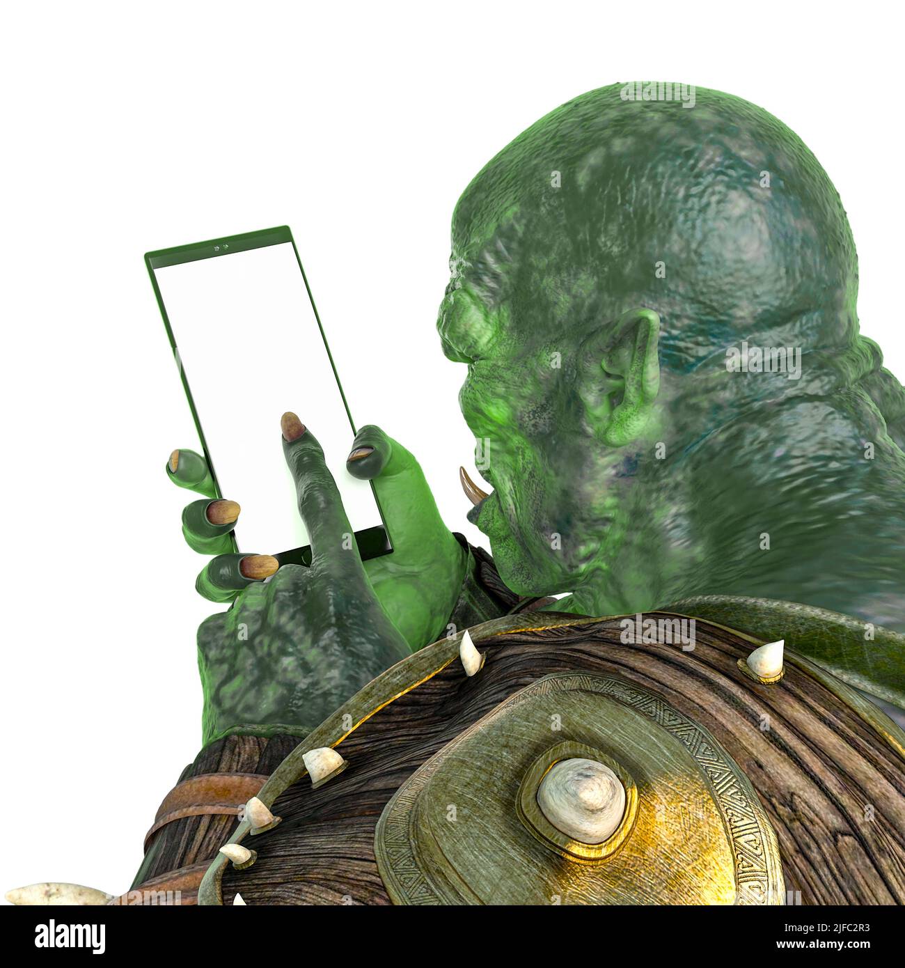 orc warrior using a cellphone, 3d illustration Stock Photo - Alamy