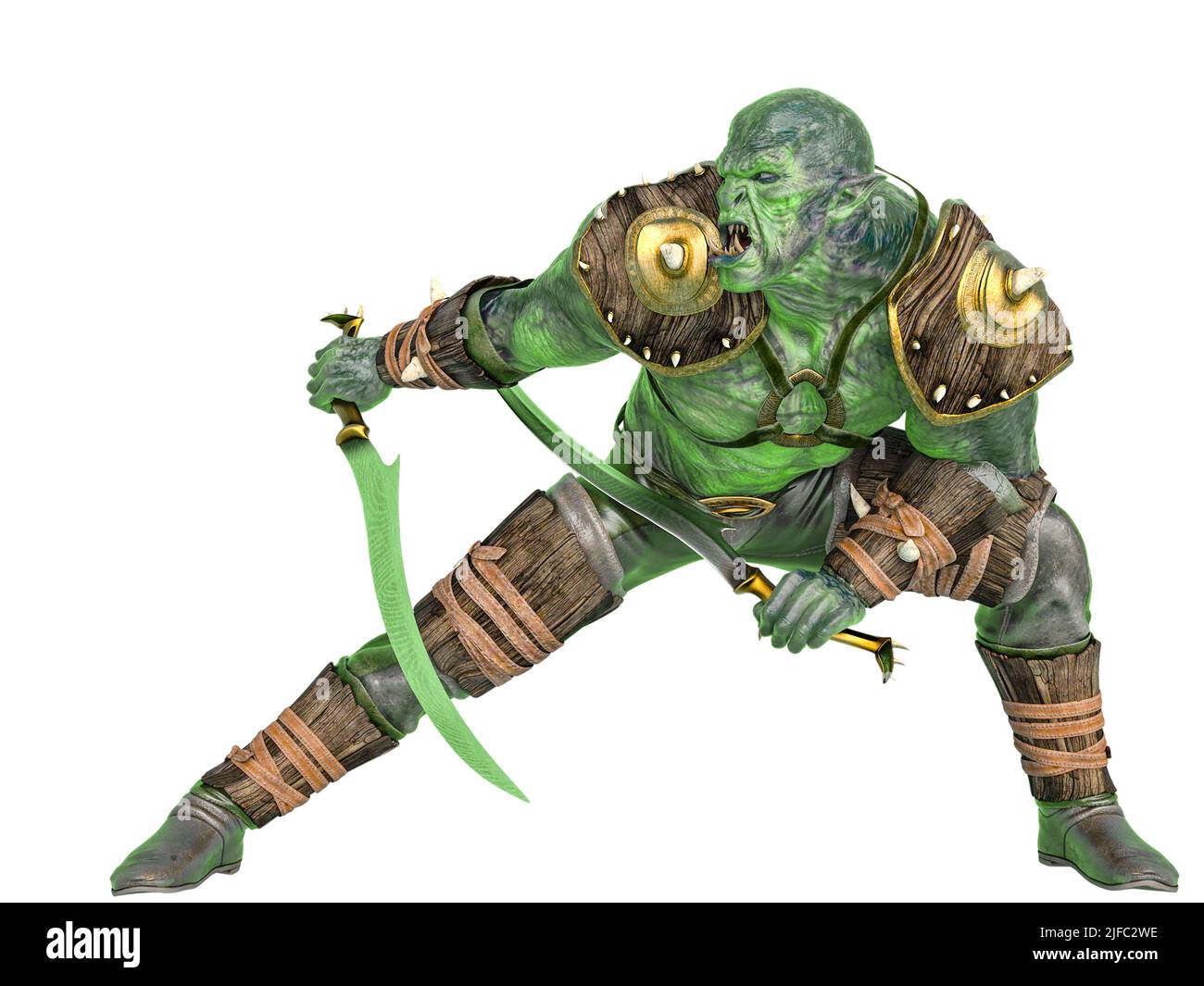 orc warrior crouching with swords, 3d illustration Stock Photo - Alamy
