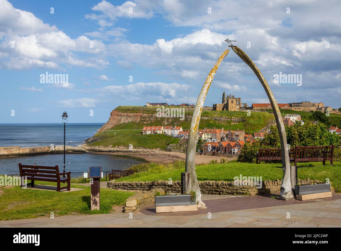 The Whale Bone Arch in the beautiful seaside town of Whitby in North ...