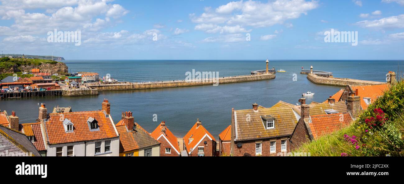 Panoramic view from the 199 steps, of the piers and lighthouses of ...