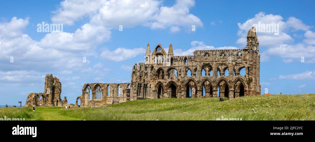 Panoramic view of the historic Whitby Abbey in the seaside town of ...