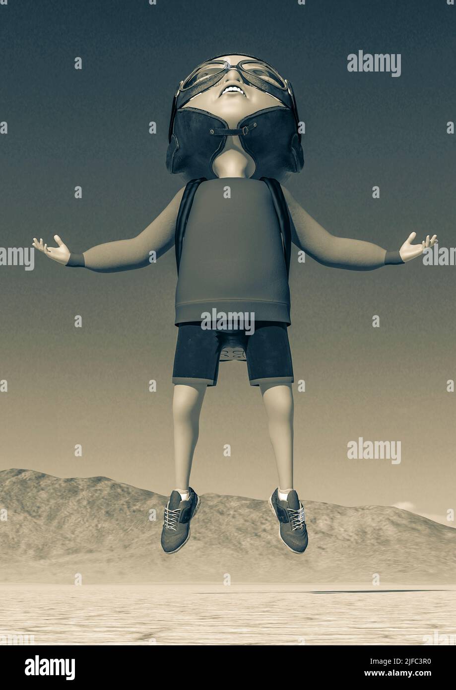 little boy cartoon been abducted, 3d illustration Stock Photo - Alamy