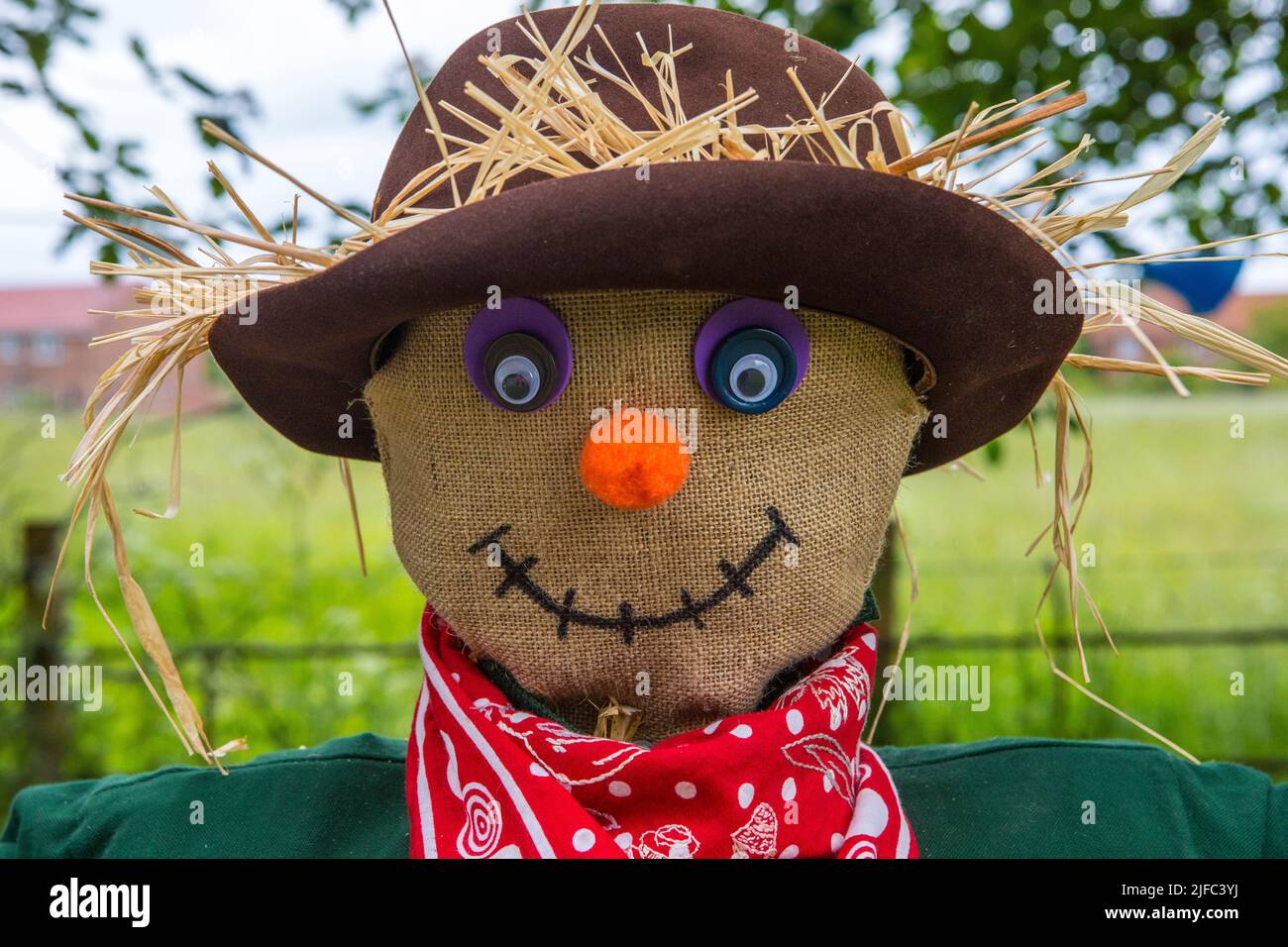 Nawton, UK - June 5th 2022: Close up of a Scarecrow in the village of ...